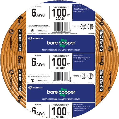 100-ft 6 -Gauge Solid Soft drawn Copper Bare Wire ( By-the-roll )